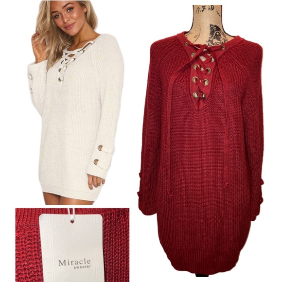 Miracle | Sweaters | Miracle Lace Up Bodice Cable Knit Sweater Dress ...
